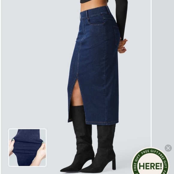 HALARA | Skirts | New Halara Flex Skirt High Waist Bodycon Denim Midi ...